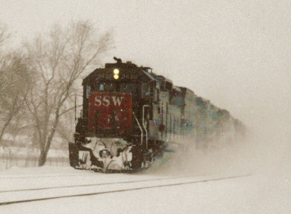 Southbound SP Emerges From a Snowstorm